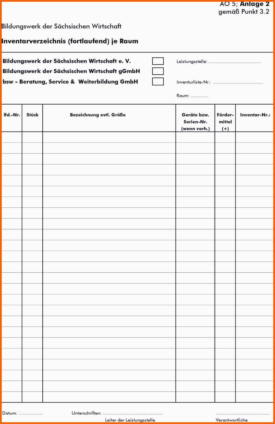 Außergewöhnlich Inventarliste Vorlage Gratis Inventurliste Zum ...