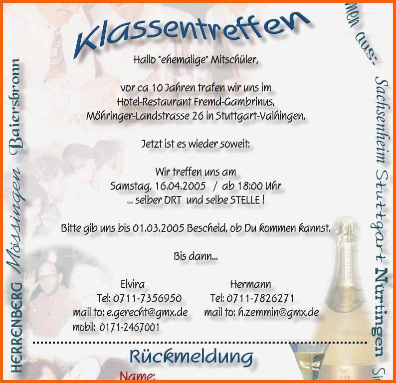 Beeindruckend Klassentreffen Einladung Vorlage – Travelslow | Kostenlos Vorlagen
