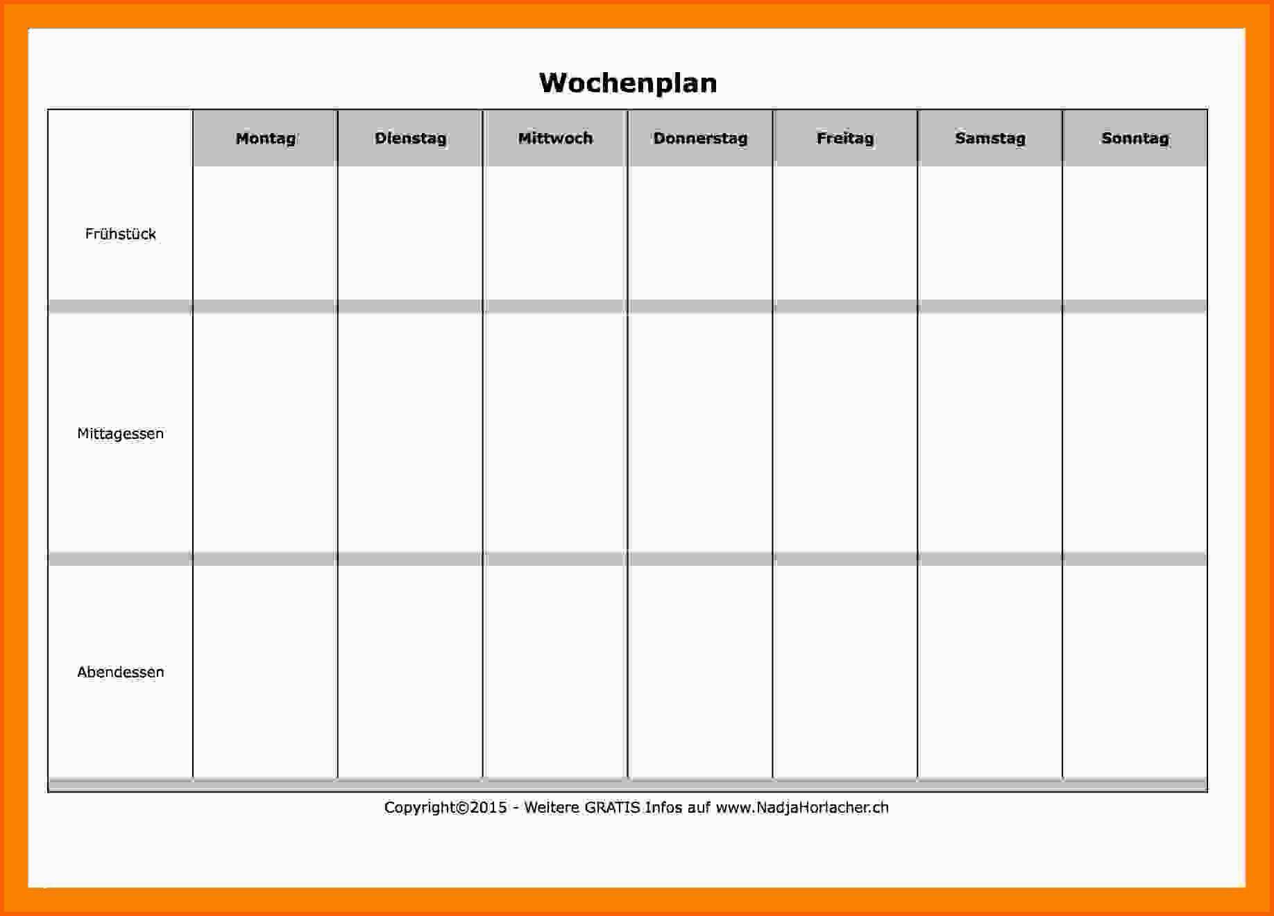 Einzahl 9 Wochenplan Excel Vorlage | Kostenlos Vorlagen