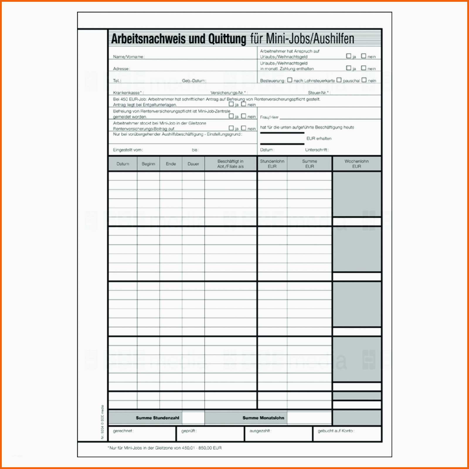 Perfekt 14 Handwerker Stundenzettel - Kostenlos Vorlagen | #45483