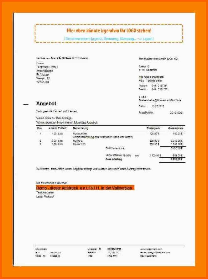 Großartig 9 Schriftliches Angebot Vorlage - Kostenlos Vorlagen | #83520