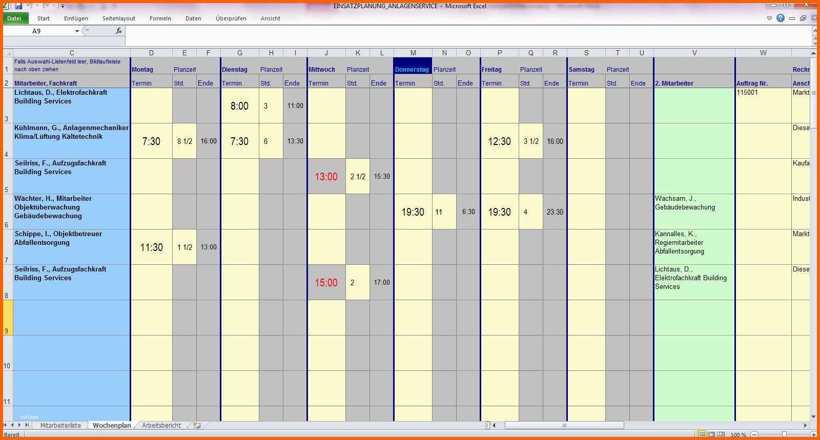 Tolle 11 Vorlage Excel Wochenplan - Kostenlos Vorlagen